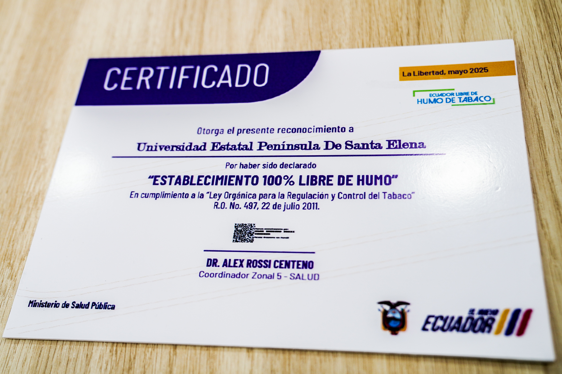 UPSE RECIBE RECONOCIMIENTO COMO "ESTABLECIMIENTO 100% LIBRE DE HUMO ...